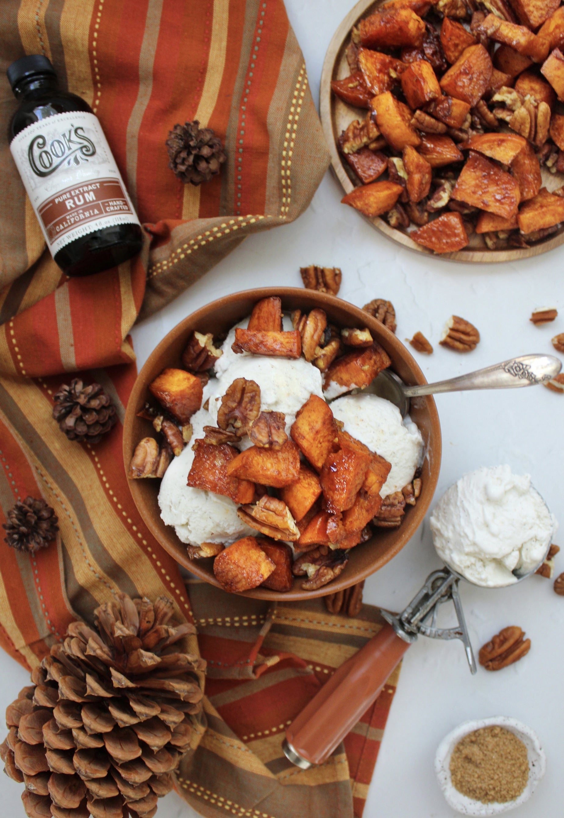 Roasted Rum Pecans & Sweet Potato Served with Vanilla Bean Ice Cream ...